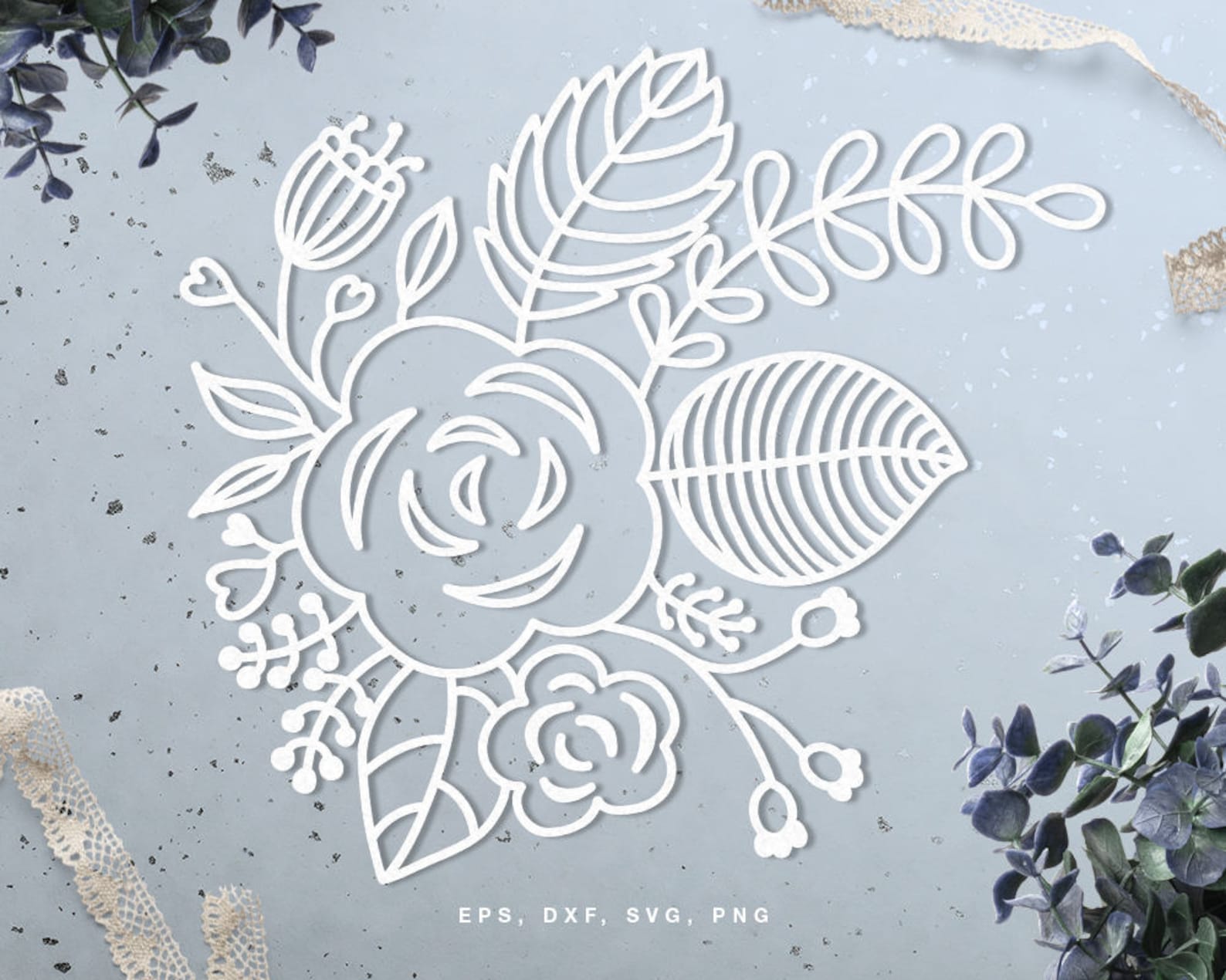 Floral Digital Cut File svg Dxf Png for Use With - Etsy