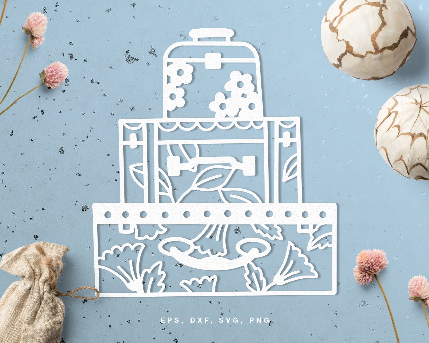 Floral Stacked luggage cut file svg dxf png eps for | Etsy