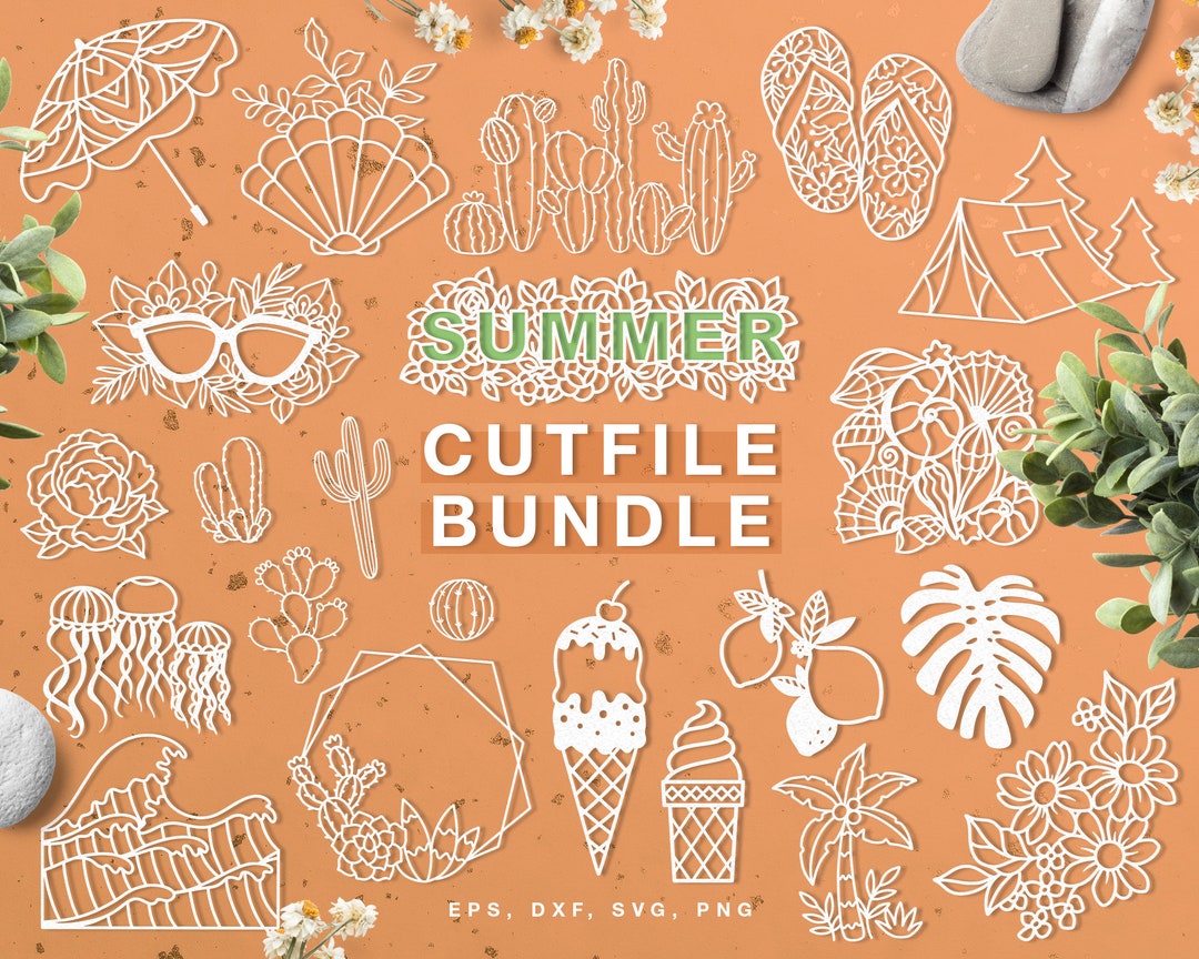 Summer SVG Bundle Cut Files for Silhouette Cameo, Cricut (eps, Png, Dxf ...