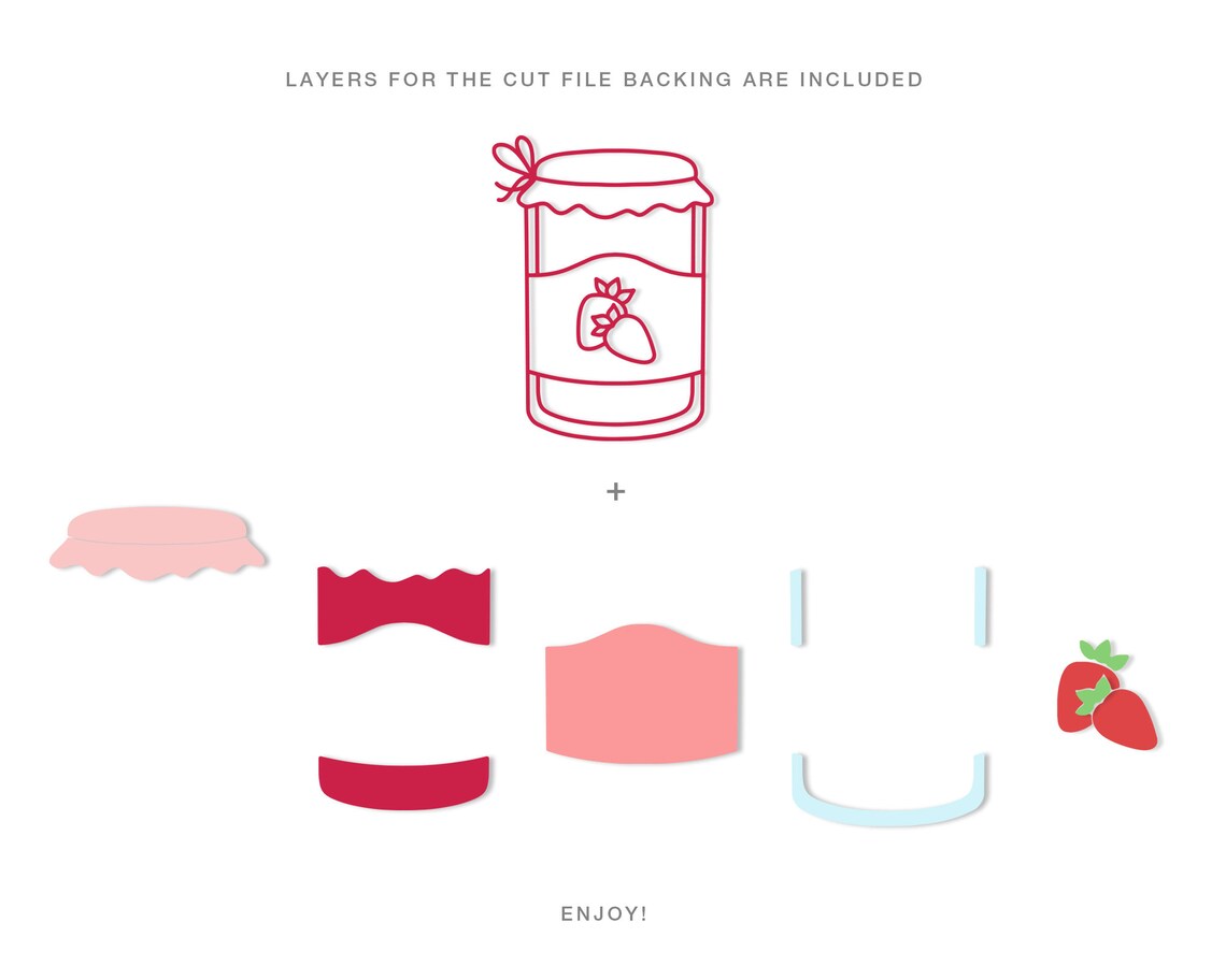 Strawberry Jam Jar SVG Cut File for Silhouette, Cricut in Eps, Png, Dxf ...
