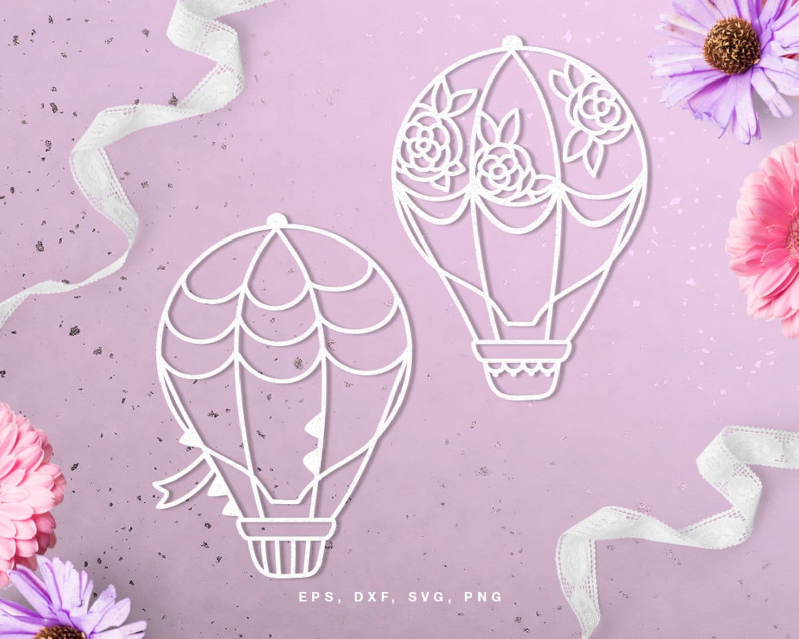 Floral Hot Air Balloon Cut File Set | Digital Scrapbook | Paper Cut ...