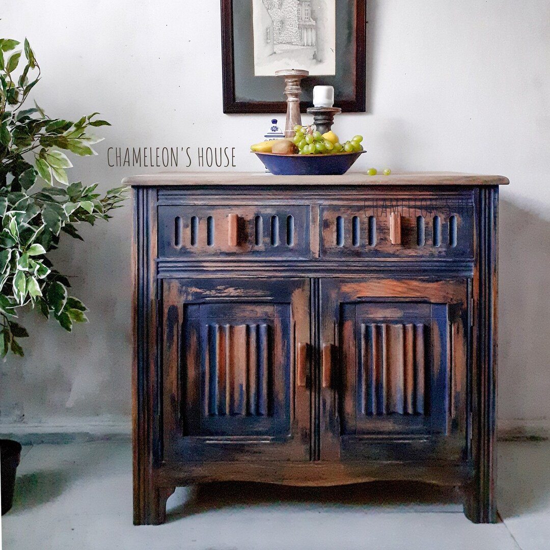 Painted Blue Vintage Sideboard, Two Door Two Drawers Country Cupboard ...