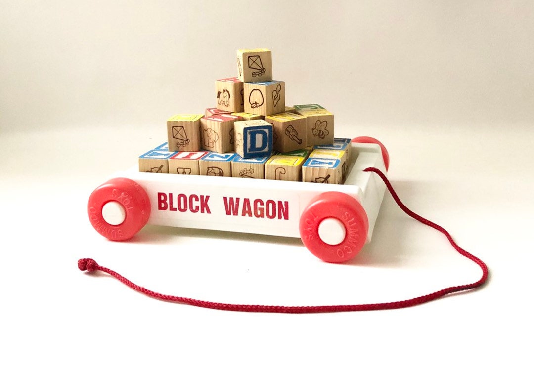 Vintage Block Wagon With Colorful Set of Wooden Blocks - Etsy