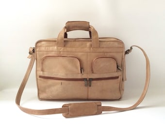 Brown Leather Fossil Briefcase / Soft Brown Leather Briefcase | Etsy