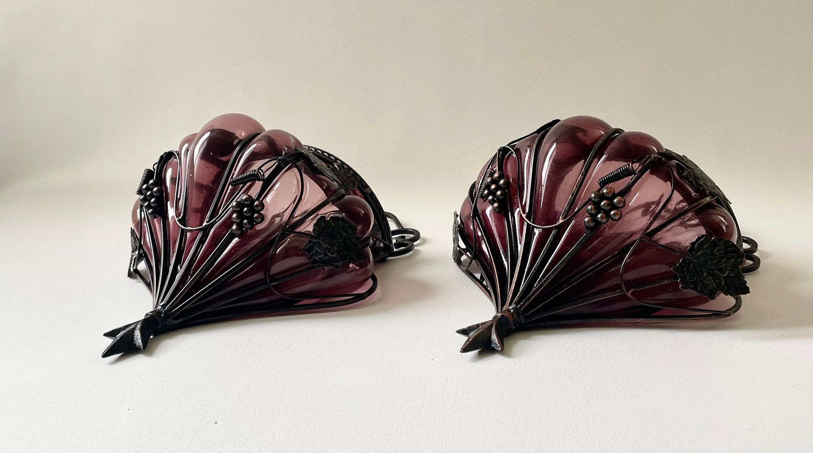 Set of 2 Antique Hand Blown Caged Glass Wall Hanging - Etsy