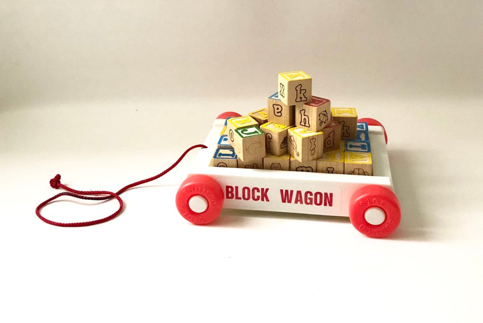 Vintage Block Wagon with Colorful Set of Wooden Blocks | Etsy
