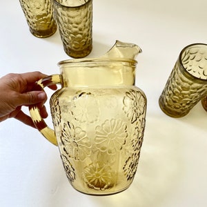 Vintage Yellow Floral Glass Pitcher With 4 Drinking Glasses - Etsy