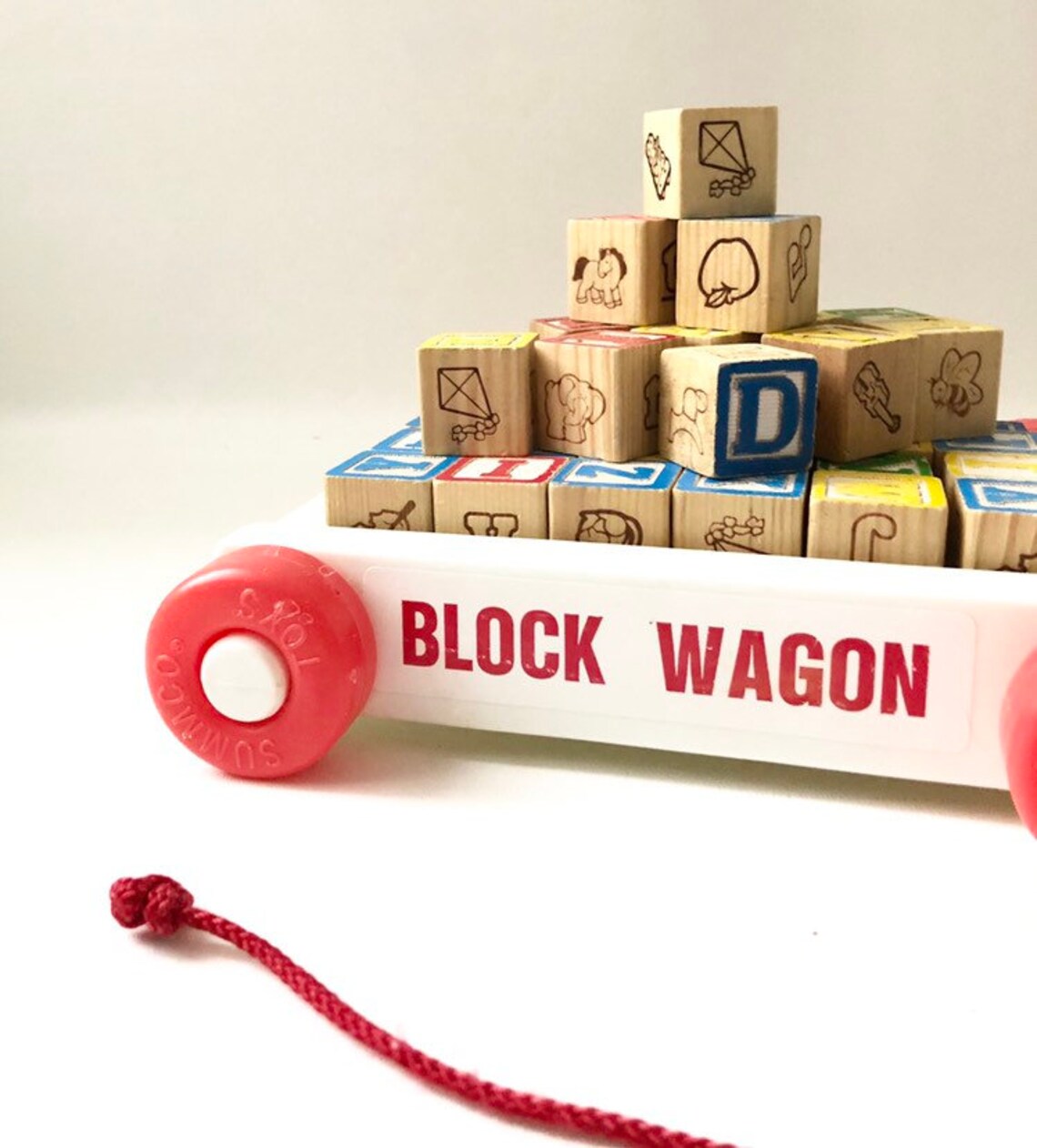 Vintage Block Wagon With Colorful Set of Wooden Blocks - Etsy