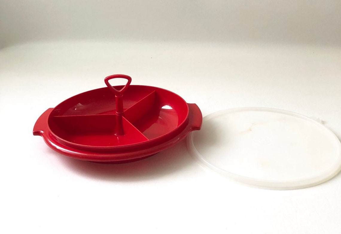 Vintage Red Tupperware Round Divided Serving Dish - Etsy