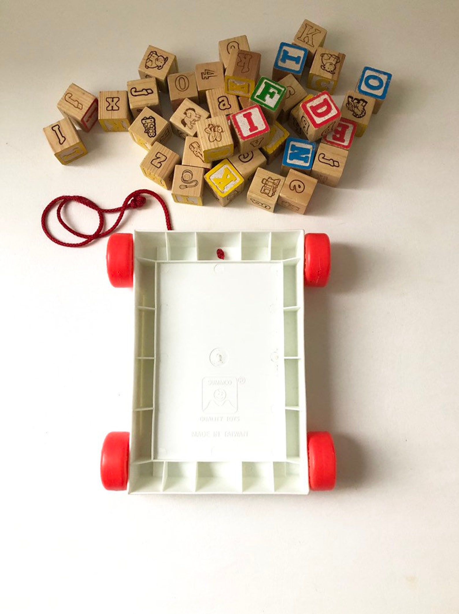 Vintage Block Wagon With Colorful Set of Wooden Blocks - Etsy