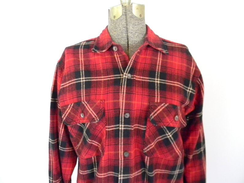 Mens Red Plaid Flannel Shirt / Size Medium - Etsy