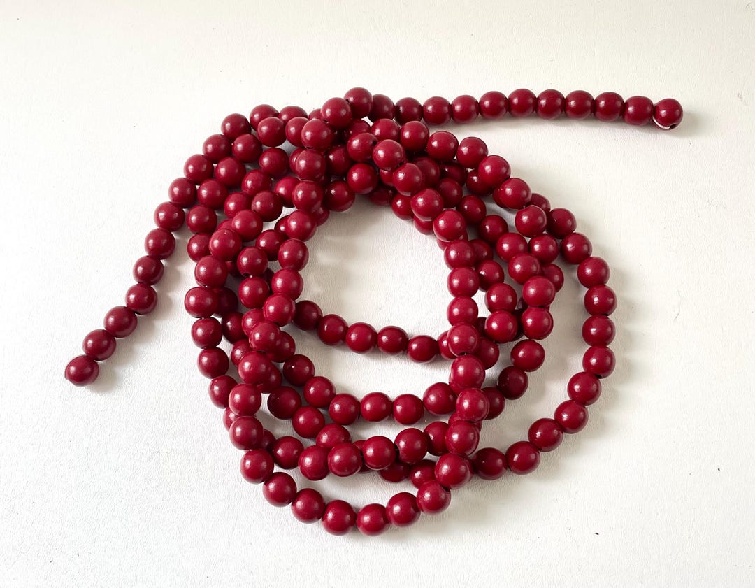 Vintage Cranberry Red Wooden Beaded Garland - Etsy