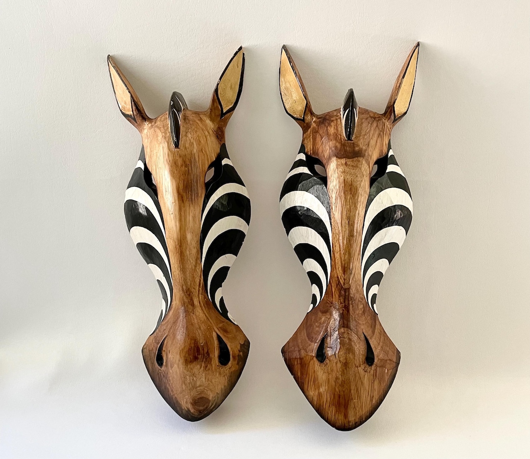 Vintage Wooden African Zebra Mask / Wall Decor/ Set of 2 - Etsy