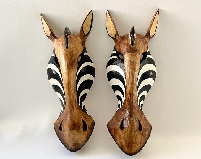 Vintage Wooden African Zebra Mask / Wall Decor/ Set of 2 - Etsy