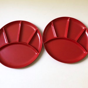 Vintage Set of Red Melmac Divided Plates - Etsy