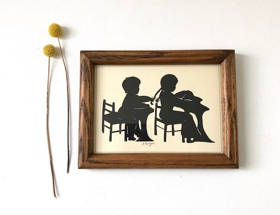 Vintage Childrens Shadow Shiloette Small Wall Hanging | Etsy