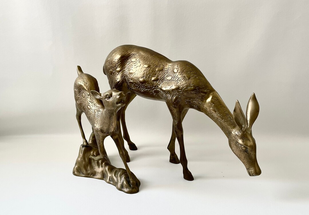 SET of Large Antique Brass Decorative Deer - Etsy