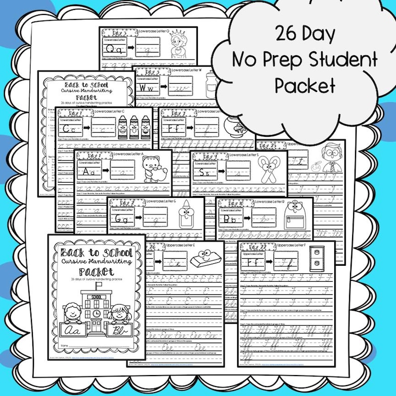 Cursive Handwriting Practice Packet: Back to School, Grades 2-4 ...