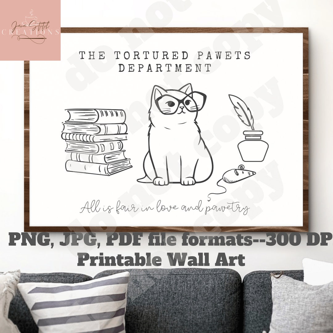 Tortured Poet Wall Art PNG, JPG, PDF Files, Cat Wall Art, Love and ...