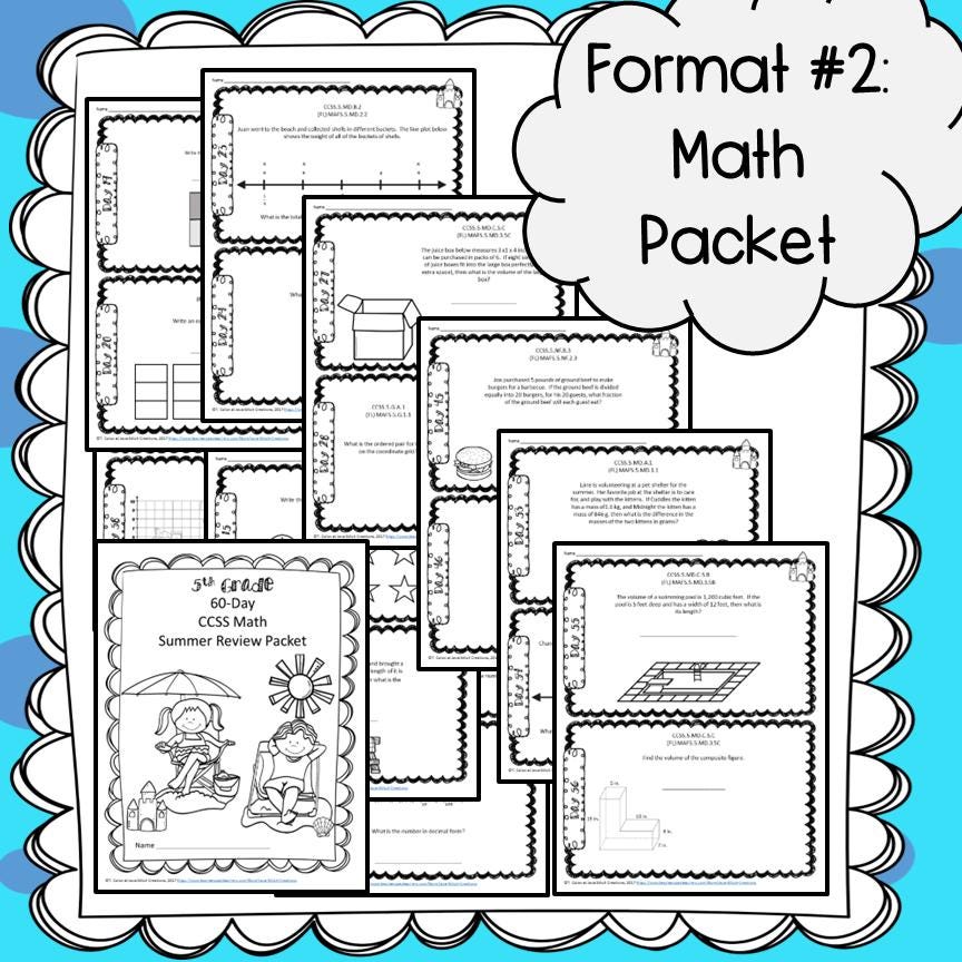 5th Grade Summer Math Packet: Task Cards, Packet, Worksheets (digital ...