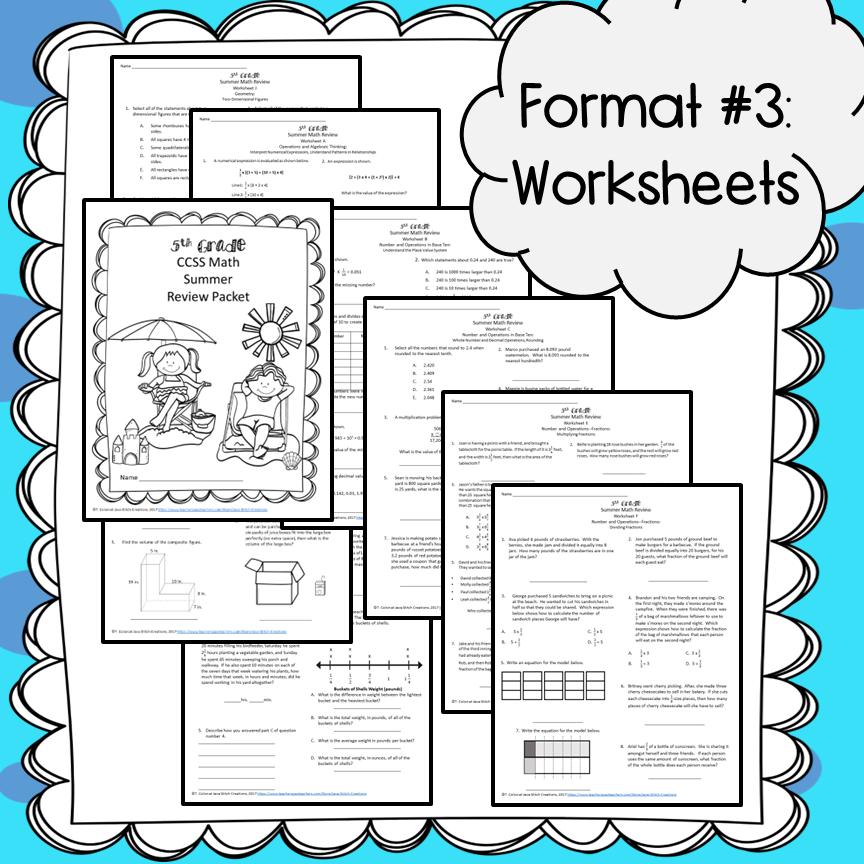 5th Grade Summer Math Packet: Task Cards, Packet, Worksheets (digital ...