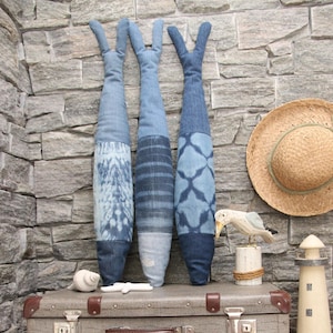 Large Stuffed Recycled Denim Shibori Fish Decor , Upcycled Denim Fish ...