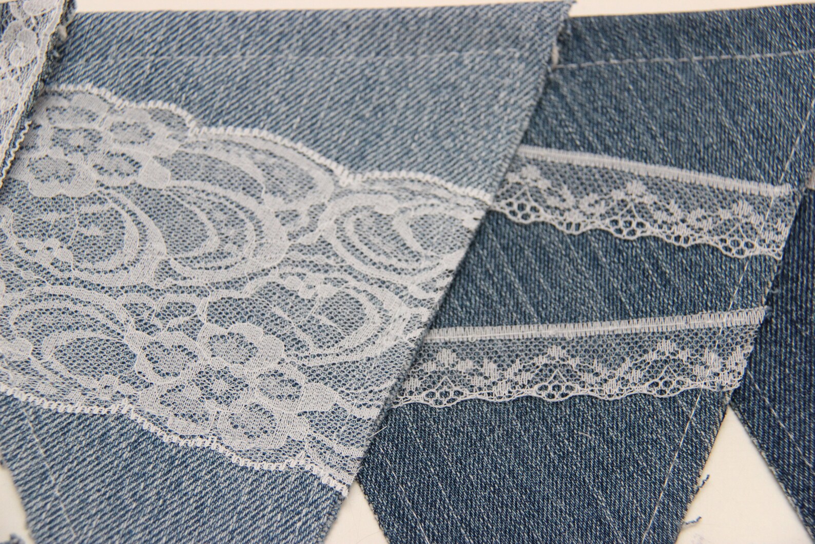 Recycled Denim & Lace Flag Garland, Denim Lace Bunting, Denim Bunting ...