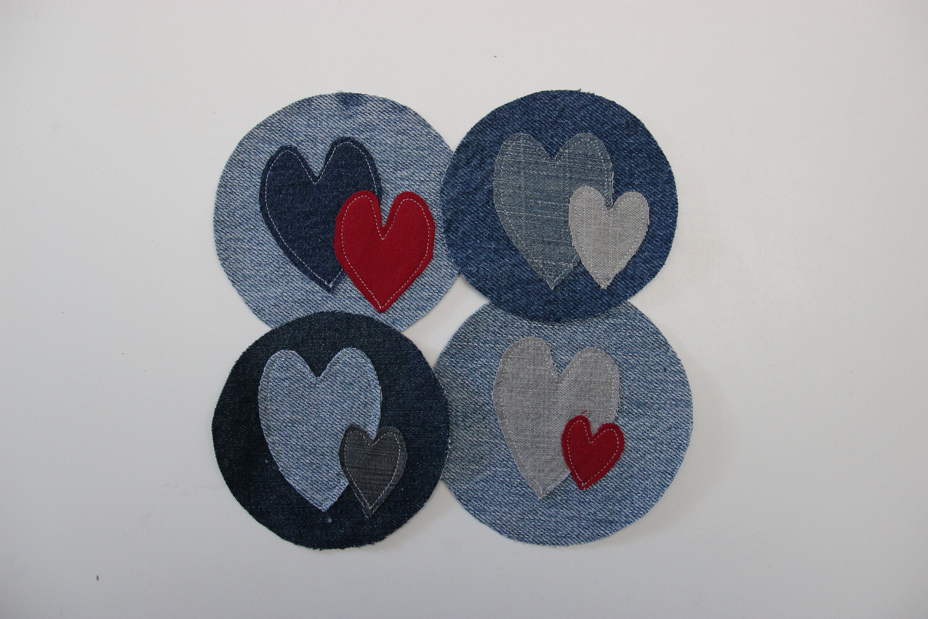 Denim Heart Patch Set Set of 5 Sew on Patches Upcycled - Etsy