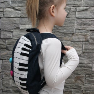Upcycled Denim Backpack With Piano Keys and Music Notes Applications ...