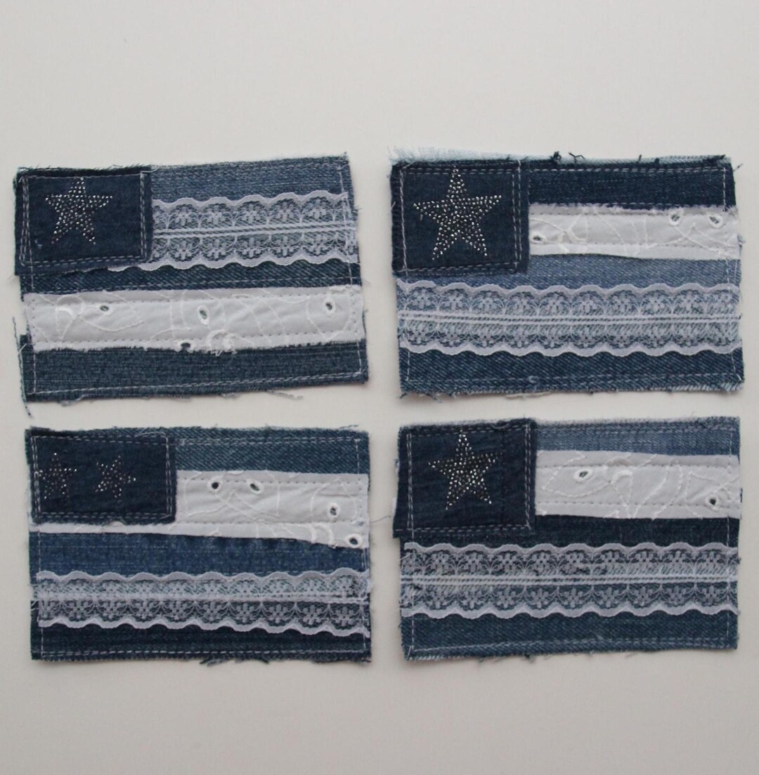 USA Flag Denim & Lace Patches , Eco-friendly Patches , Sew on Denim Patches , Denim Flag ...