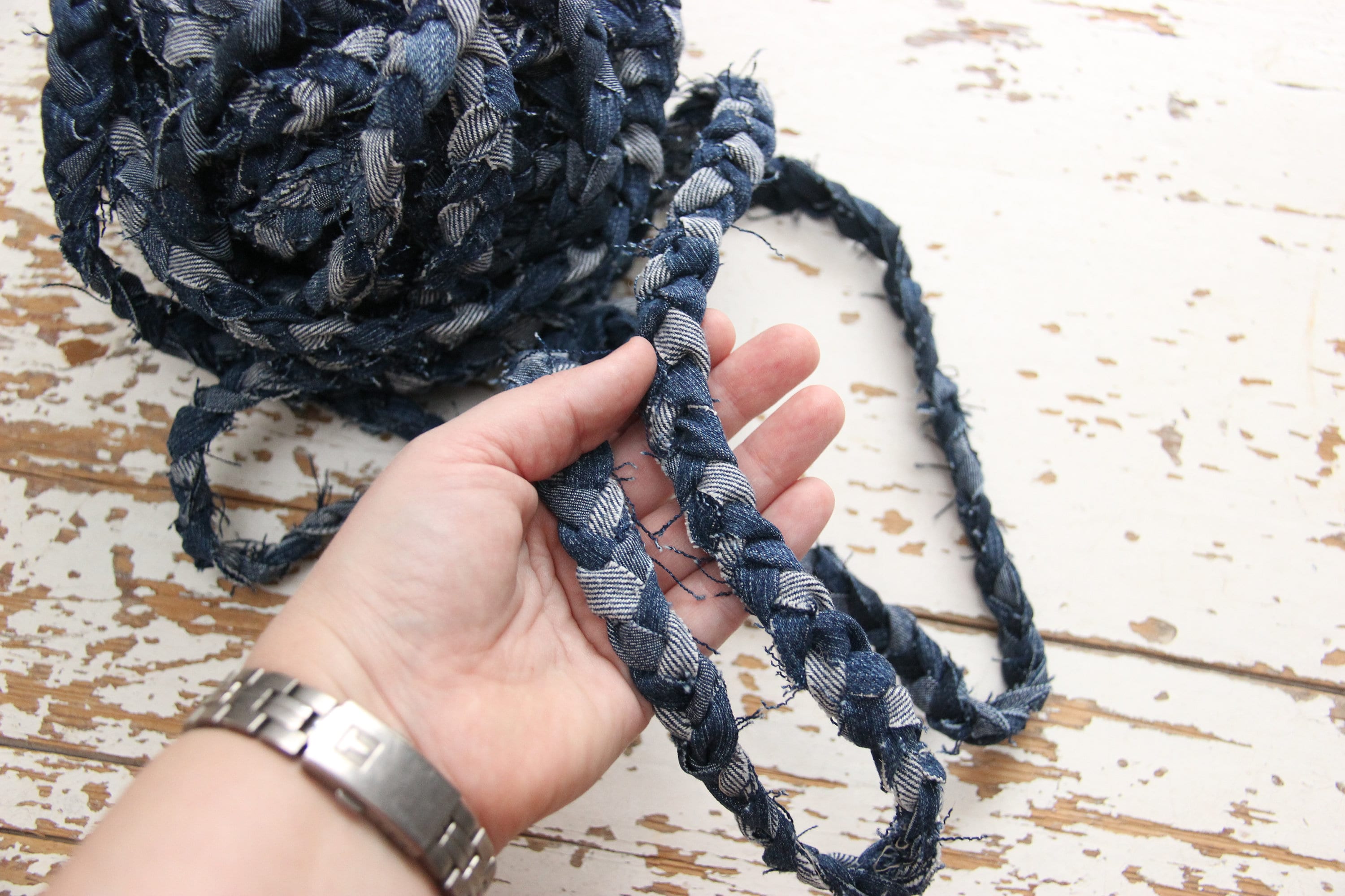Recycled Denim Scrap Braid Garland, Denim Bunting, Denim Scrap Garland ...