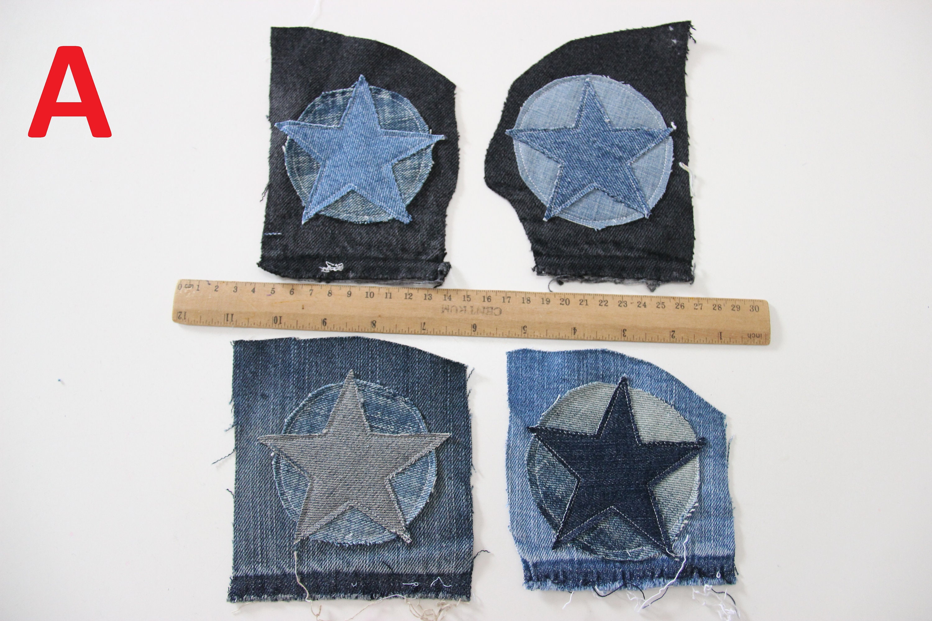 Denim Star Patch Set , Set of 4 Sew on Patches , Upcycled Denim Patch ...