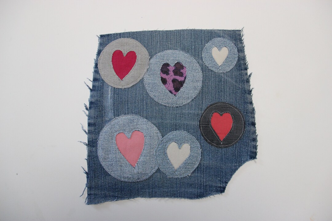 Sew on Denim Heart Patch , Denim Scrap Patch , Large Patch , Jean Heart ...