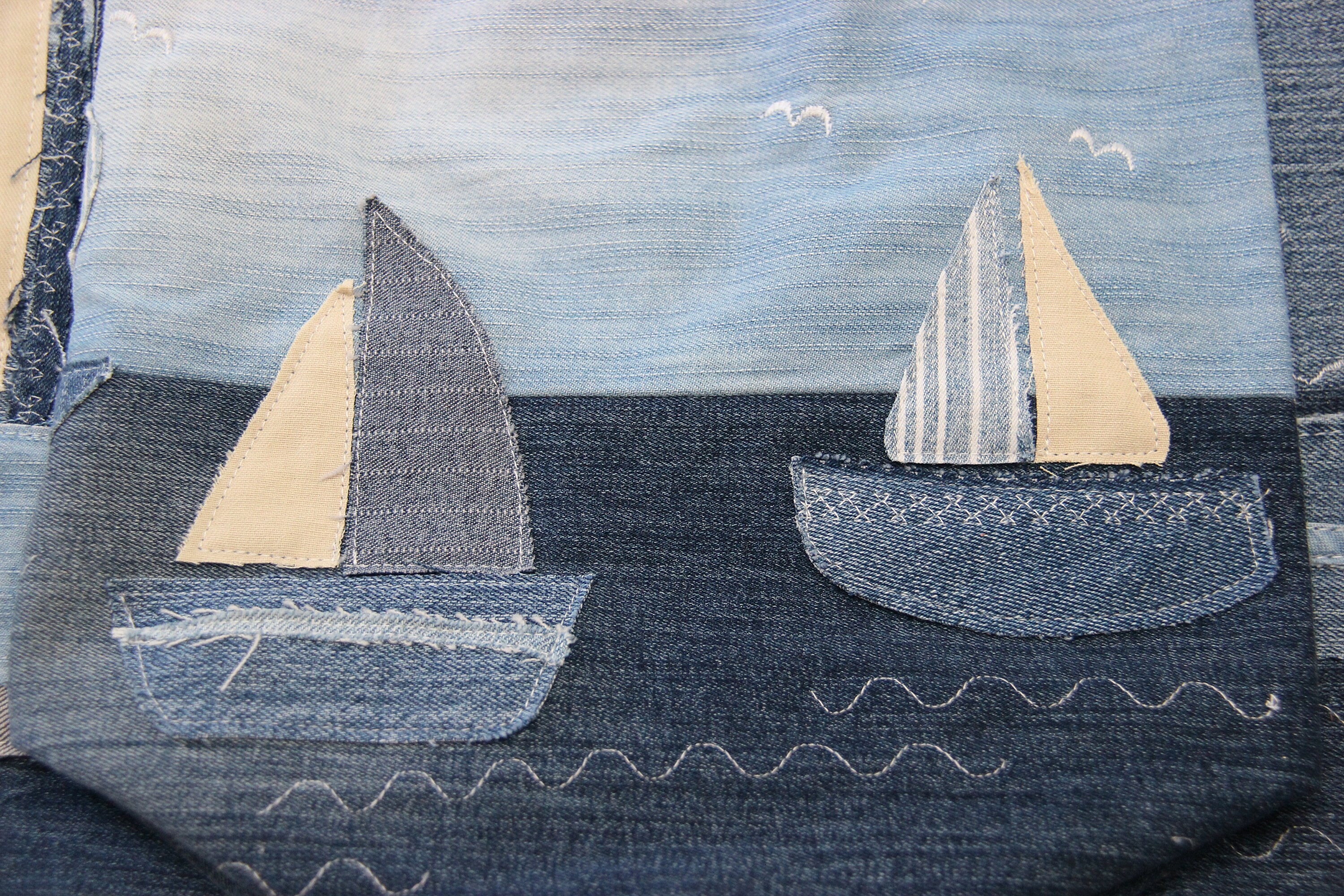 Recycled Denim Storage Bag, Denim Drawstring Bag, Denim Sailboat Bag ...