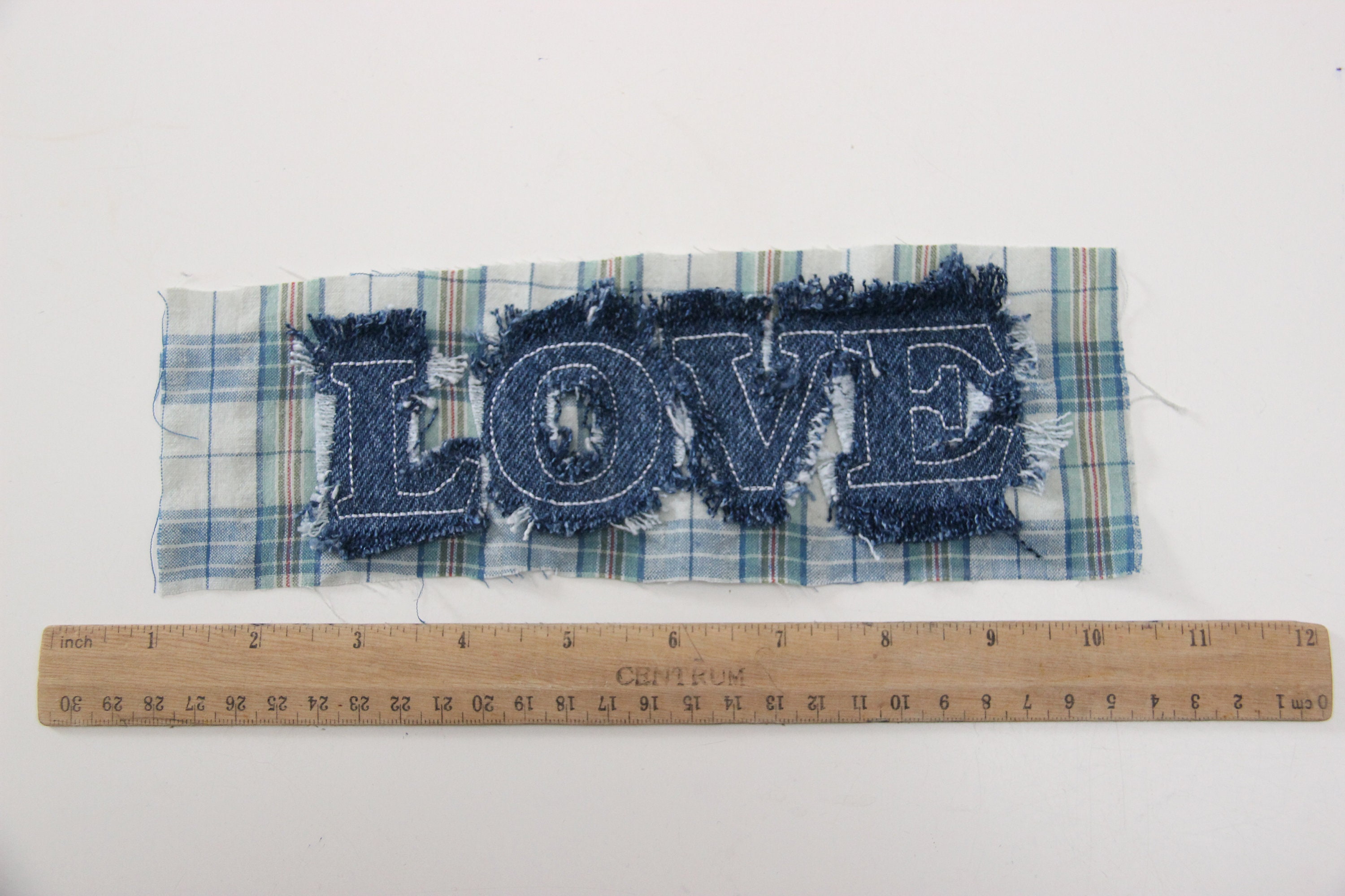 Large Love Patch , Recycled Denim Patch With Fringes , Denim Scrap ...