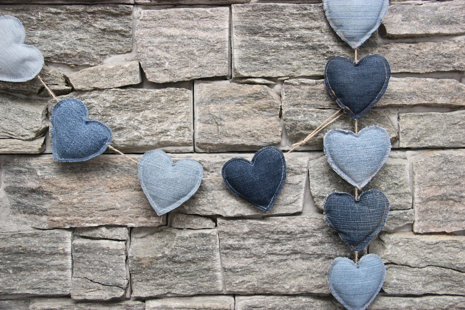 Recycled Denim Hearts Garland, Stuffed Denim Hearts Bunting, Denim ...
