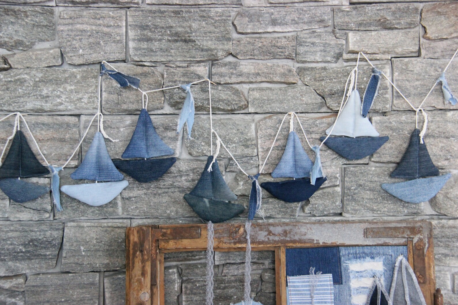 Recycled Denim Sailboat Garland, Denim Sailboat Bunting, Denim Bunting ...