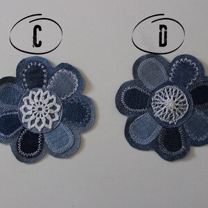 Recycled Denim and Crocheted Doily Flower Patches , Denim Flower Sew on ...