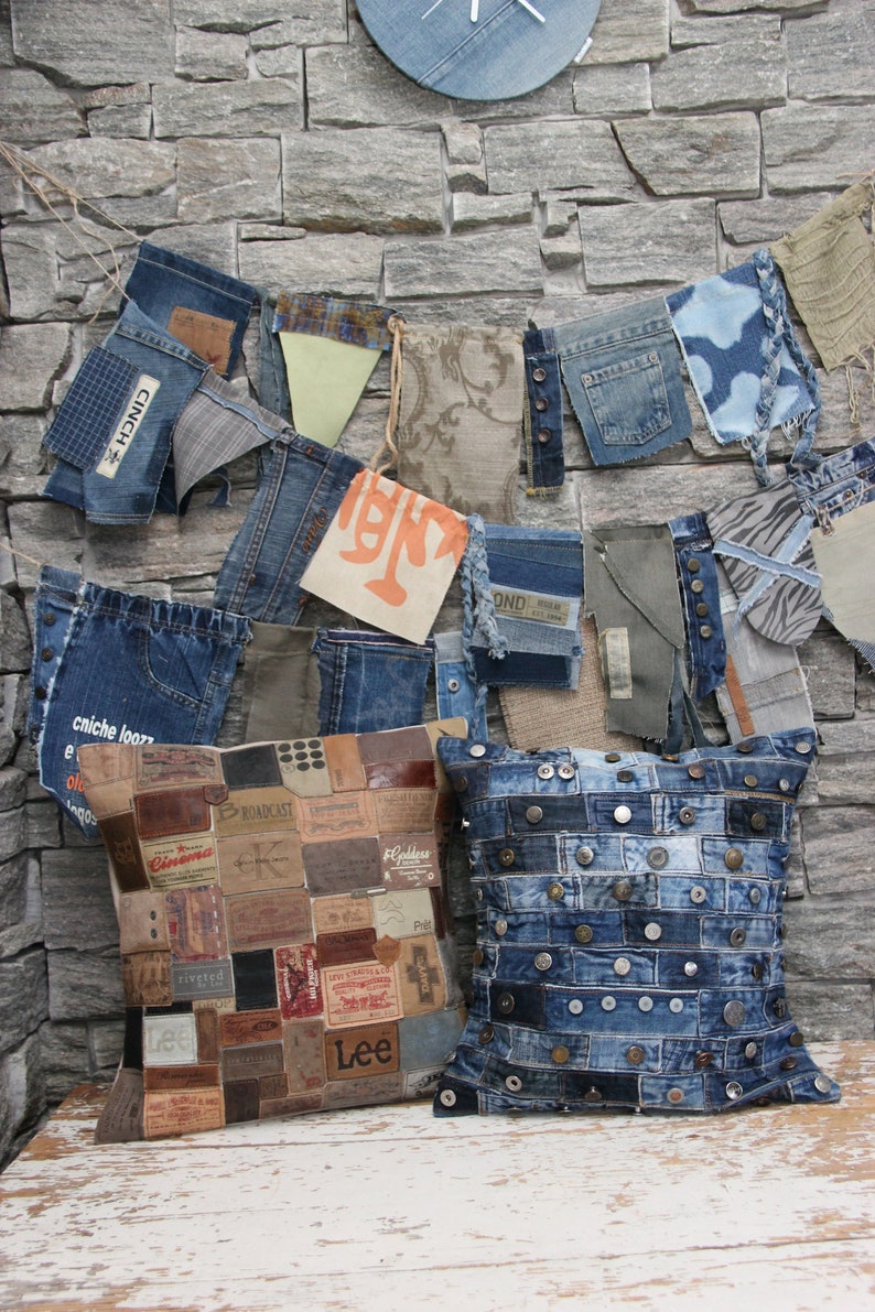 Recycled Denim Scrap Garland, Denim Flag Bunting, Denim Bunting Banner ...