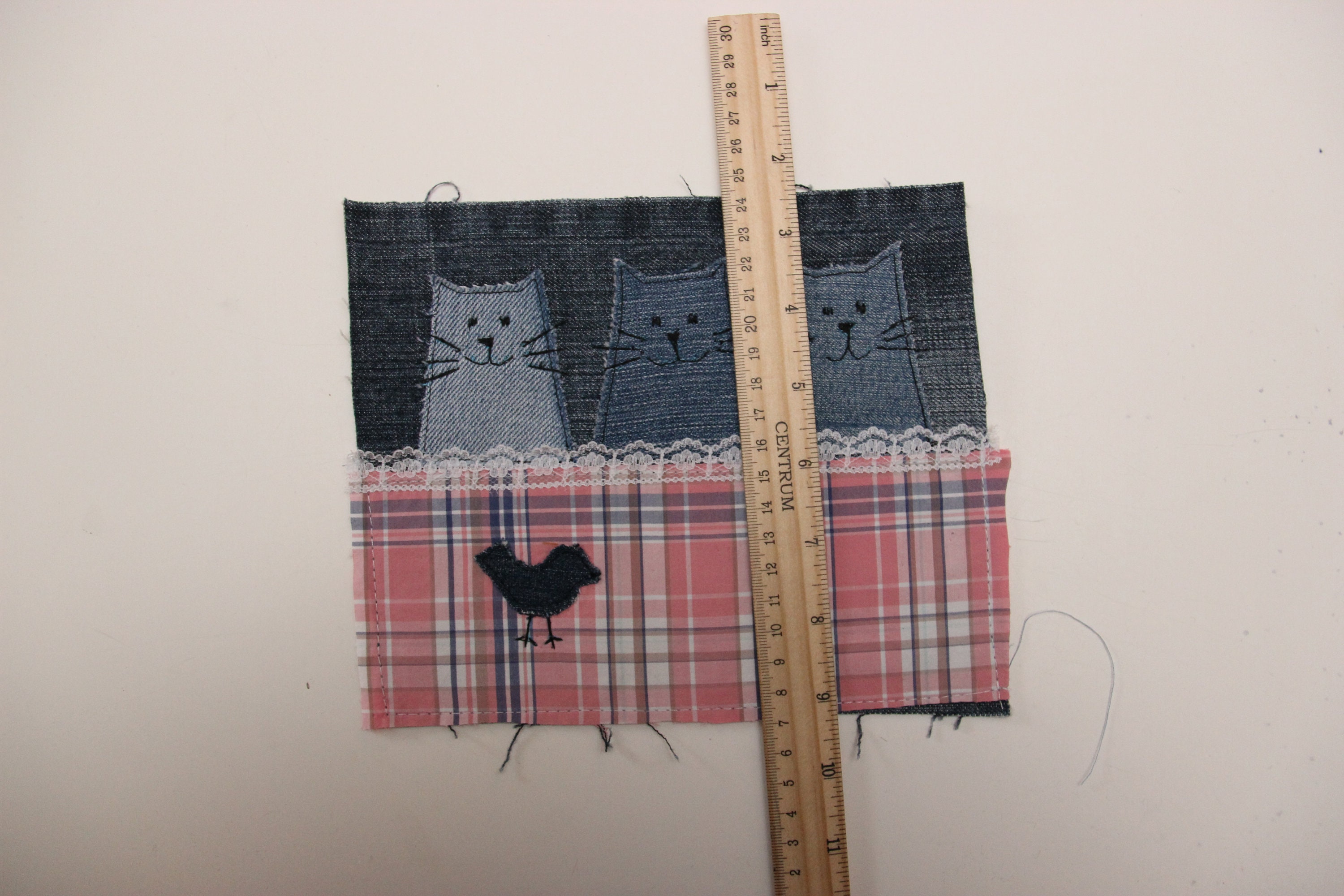 Large Denim Recycled Patch With Cats Applique ,cats Sew on Patch for ...