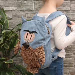 Owl Backpack for Preschooler , Light Jeans Backpack , Upcycled Denim ...