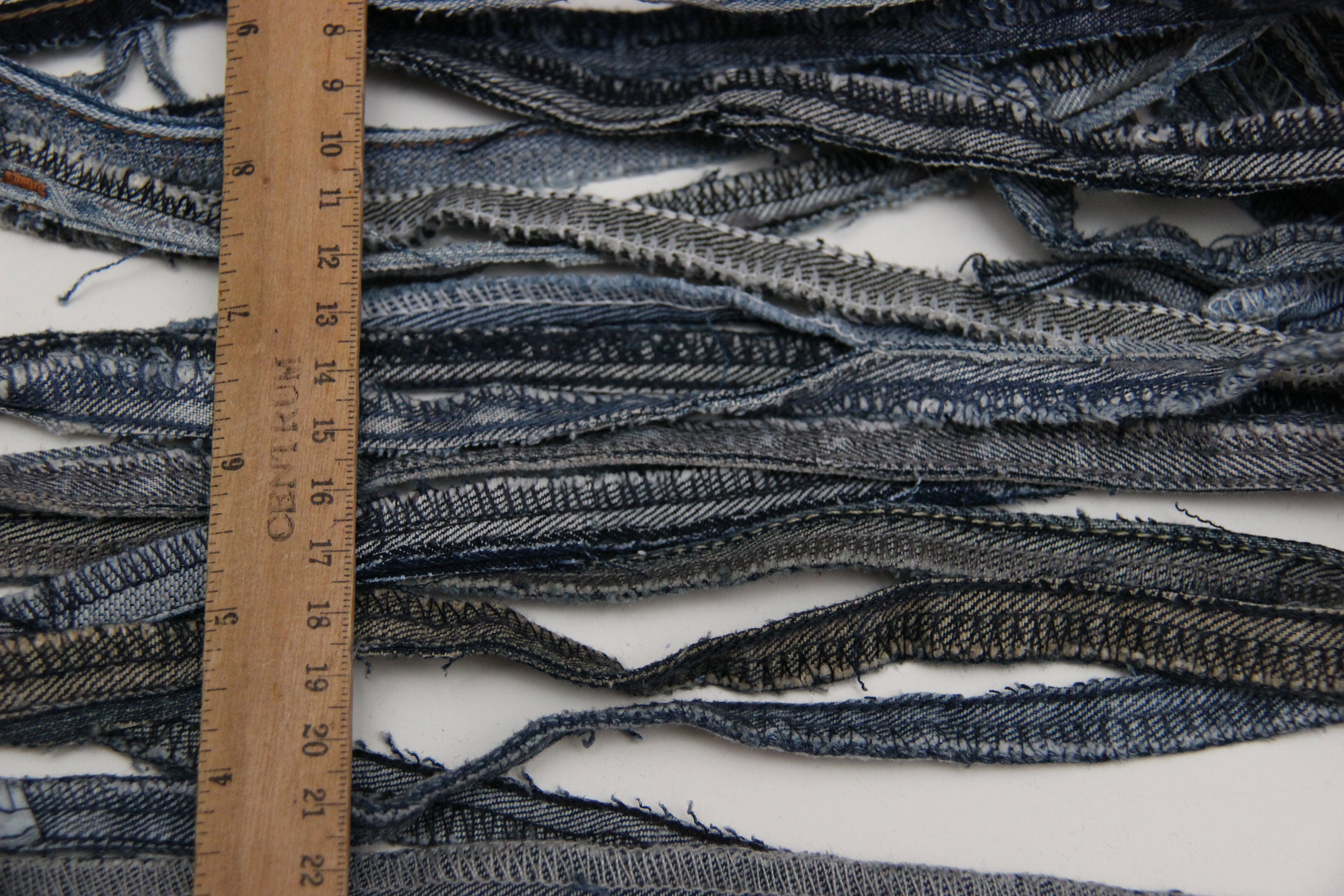 Overlocked Denim Seams , Denim Hems , Recycled Denim Cord , Repurposed ...