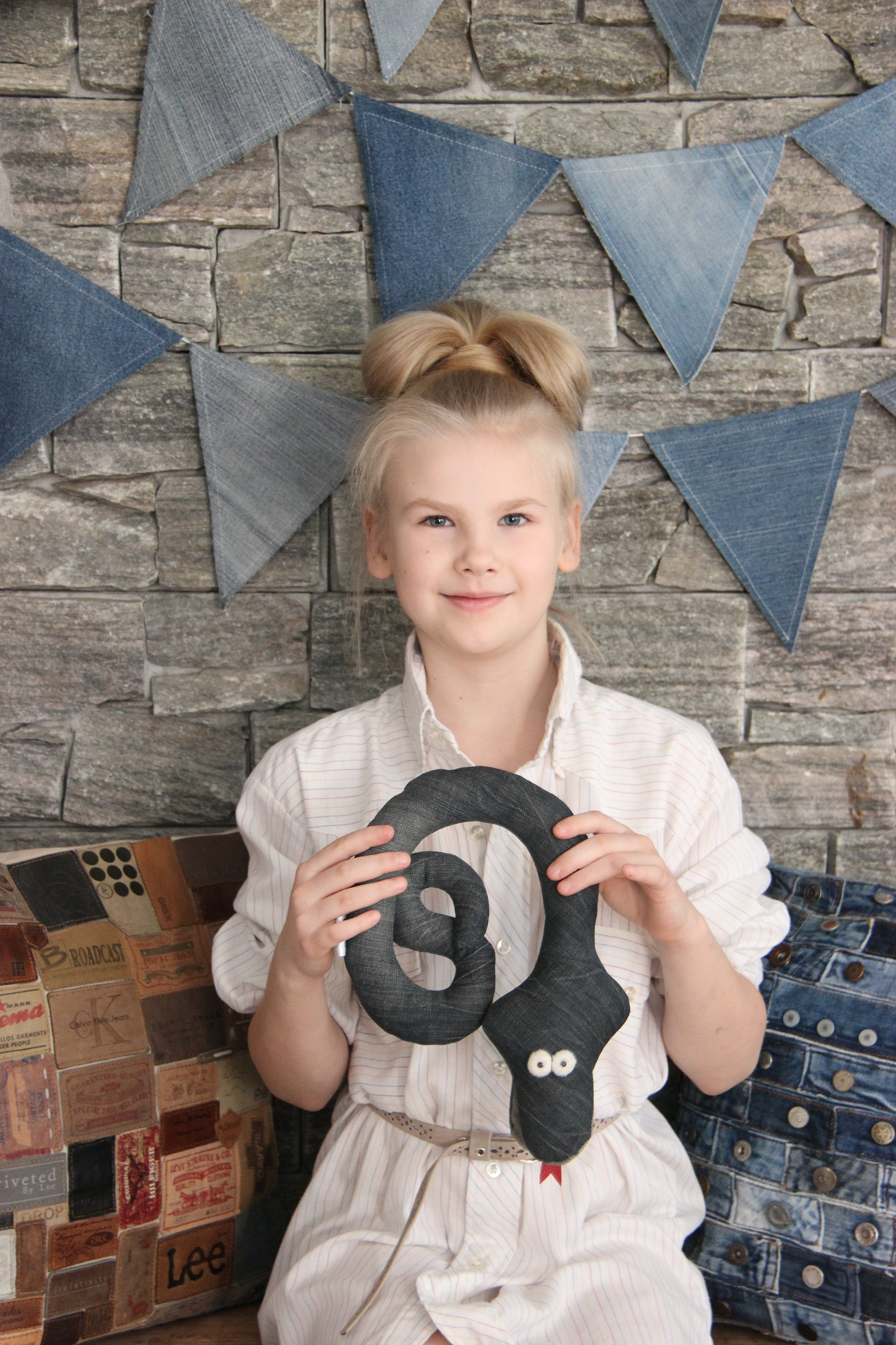 Stuffed Recycled Dark Denim Snake , Recycled Denim Toy , Funny Stuffed ...