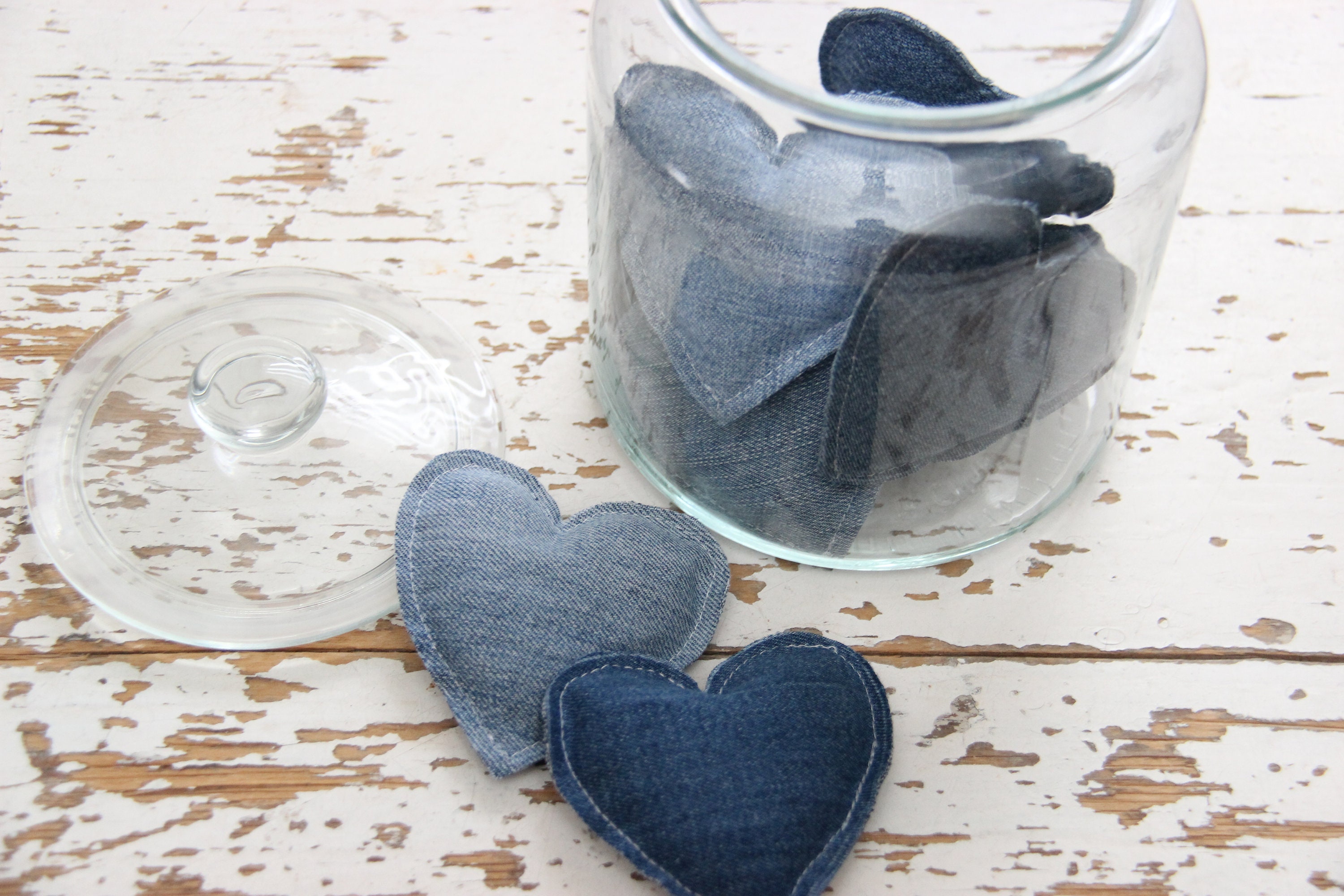 Upcycled Denim Hearts, Stuffed Heart Ornament, Valentines Day Decor ...