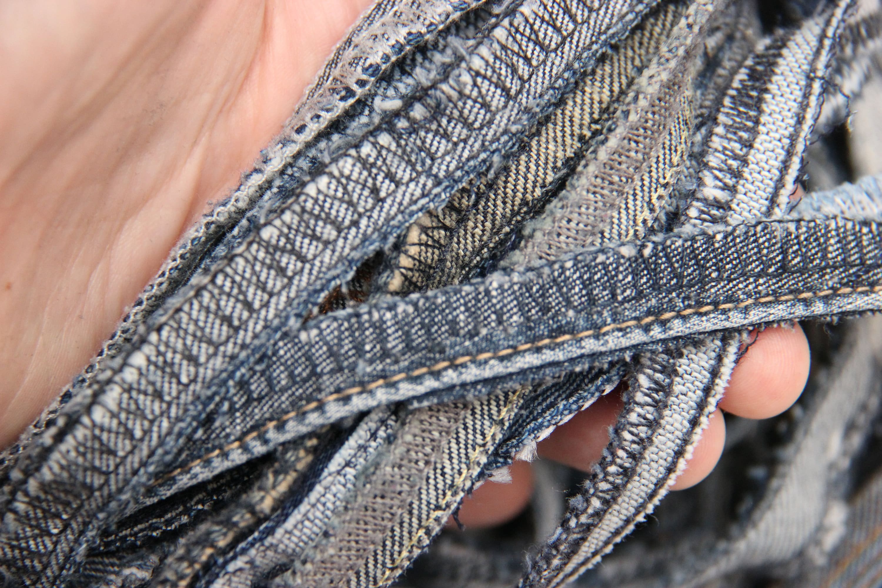 Overlocked Denim Seams , Denim Hems , Recycled Denim Cord , Repurposed ...