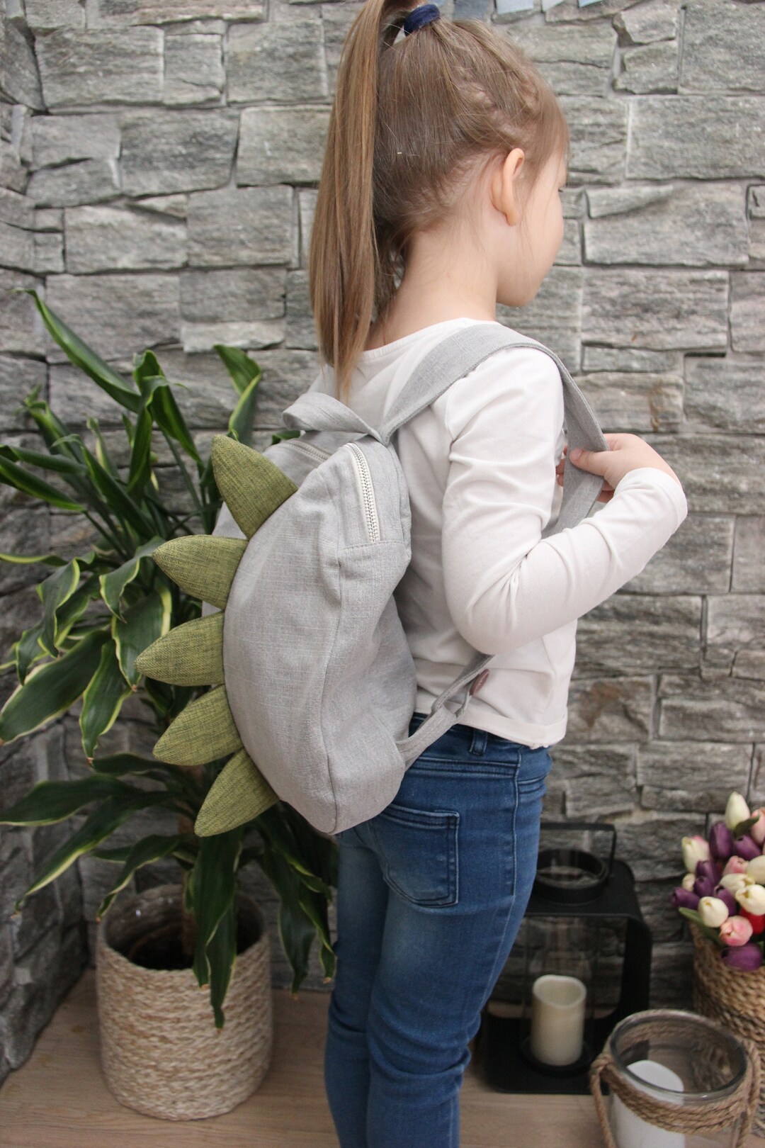 Recycled Beige Denim Dragon Backpack for Preschooler , Kids Dragon ...