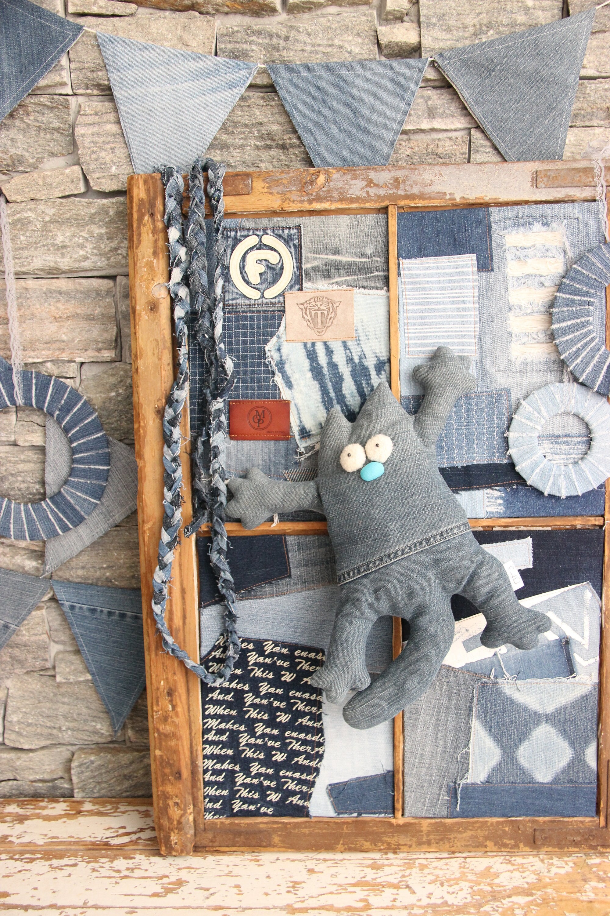 Recycled Denim Cat Toy , Stuffed Jean Cat , Soft Cat Toy , Cute Cat Toy ...
