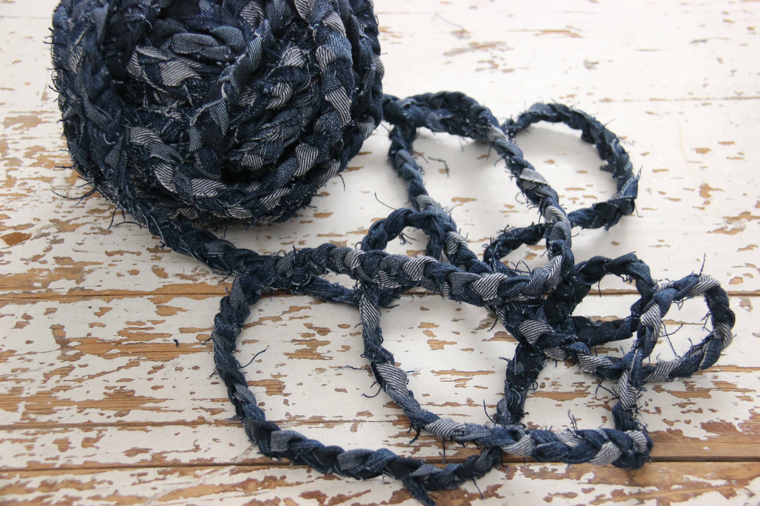Recycled Denim Scrap Braid Garland, Denim Bunting, Denim Scrap Garland ...