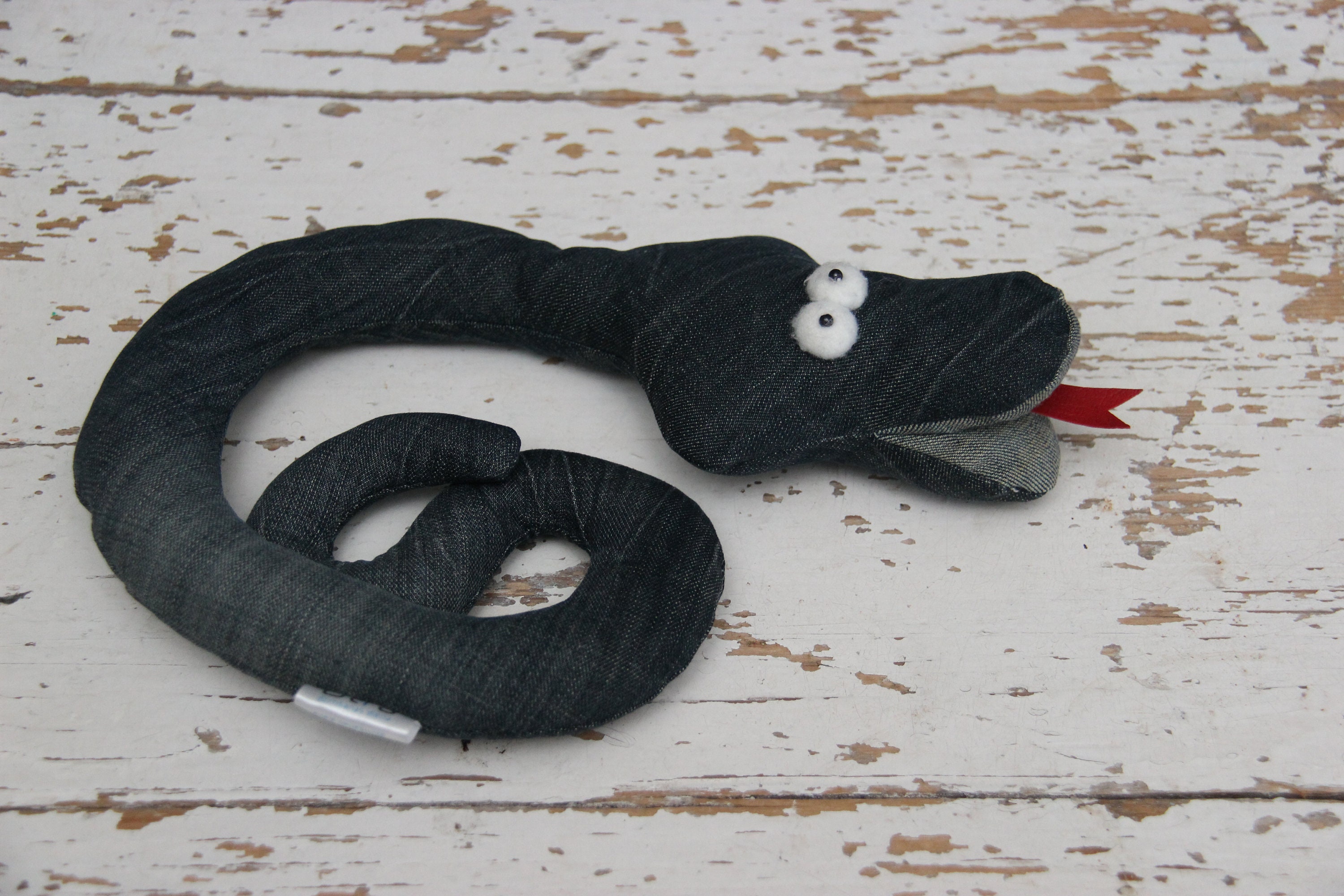 Stuffed Recycled Dark Denim Snake , Recycled Denim Toy , Funny Stuffed ...