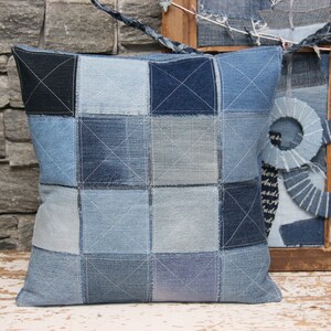 Recycled Denim Pillow Cover , Decorative Pillow Cover , Throw Pillow ...